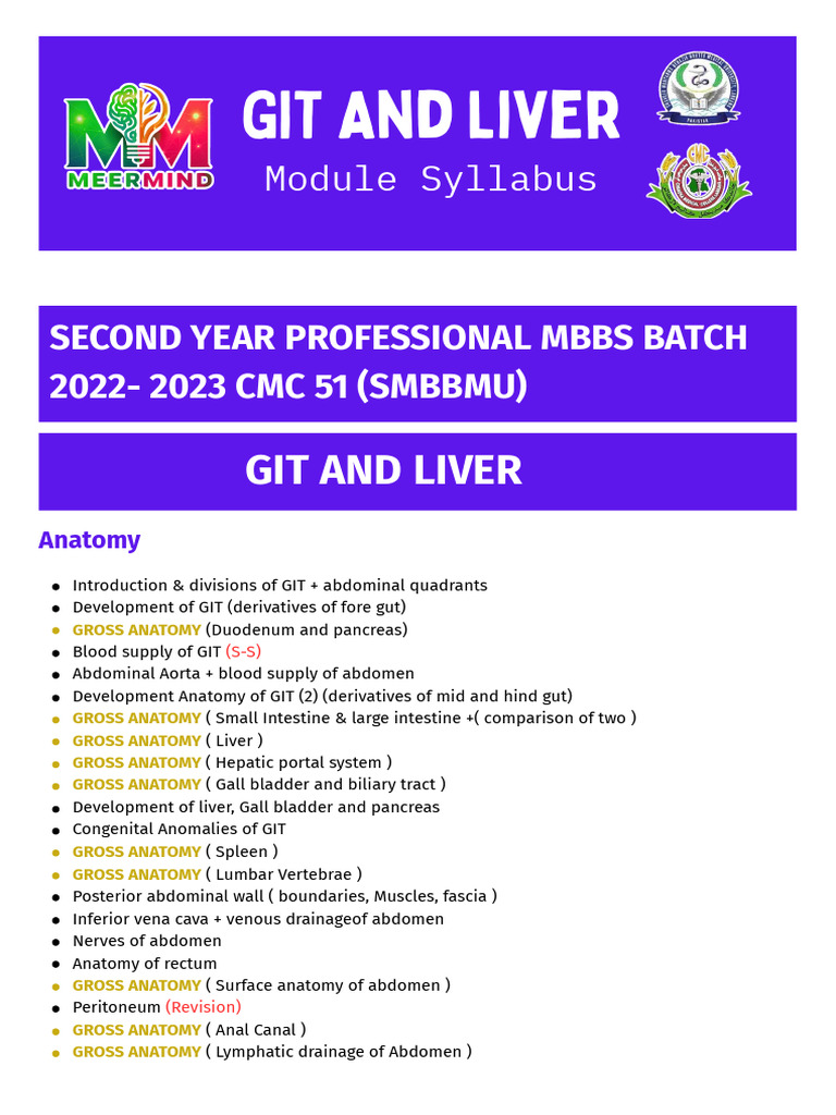 GIT & Liver Module Syllabus by MeerMind | PDF