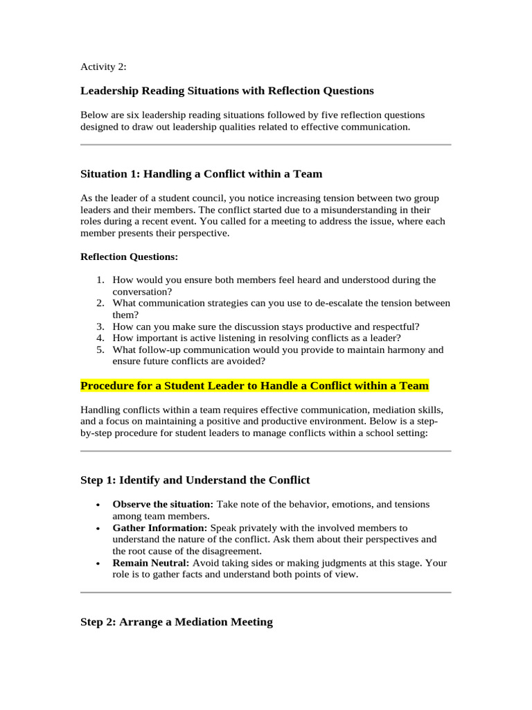 Leadership Scenario 1 For Reflection | PDF
