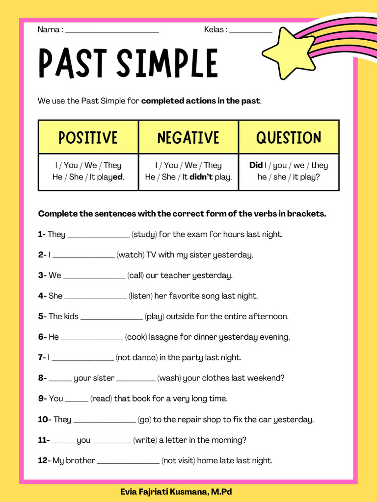 Past Simple Worksheet in Orange Pink Retro Style | PDF