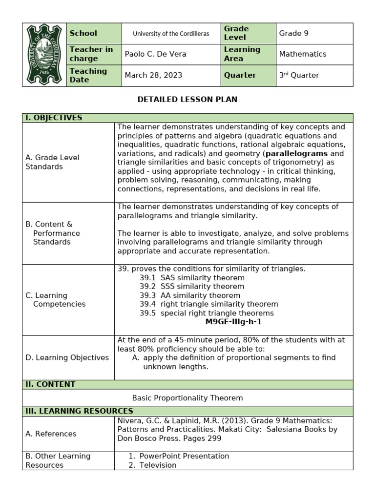 Basic Proportionality Theorem | PDF