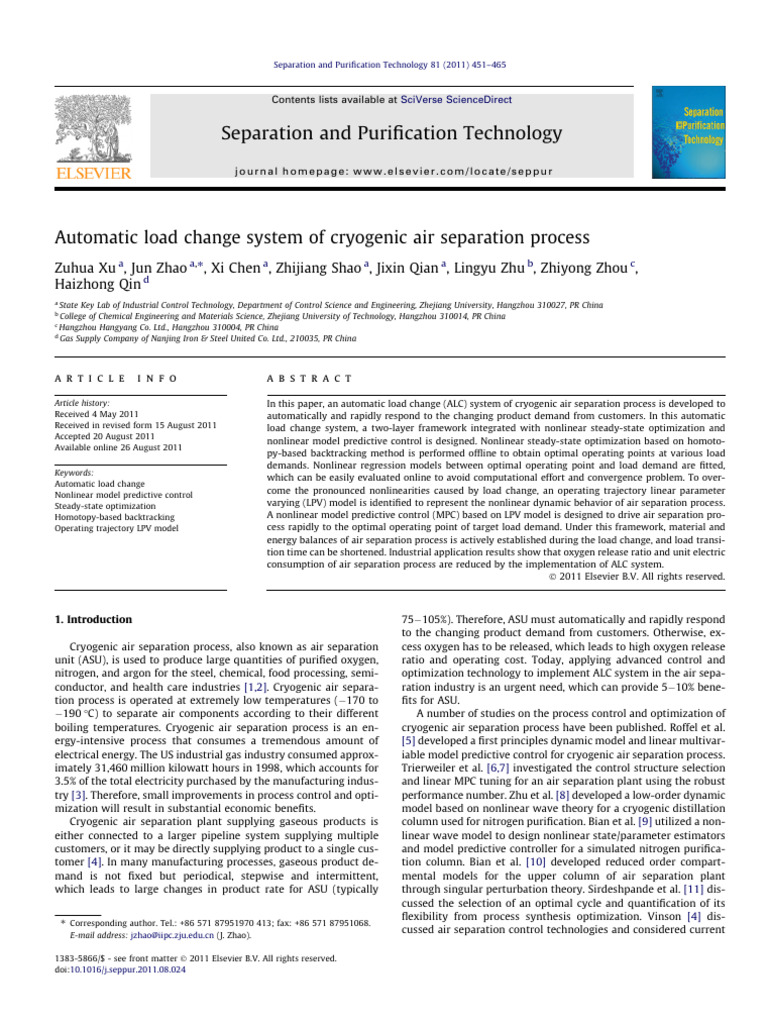 Automatic Load Change System of Cryogenic Air Separatio Process | PDF