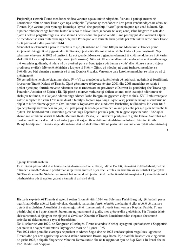 Prejardhja e Emrit Tiranë | PDF