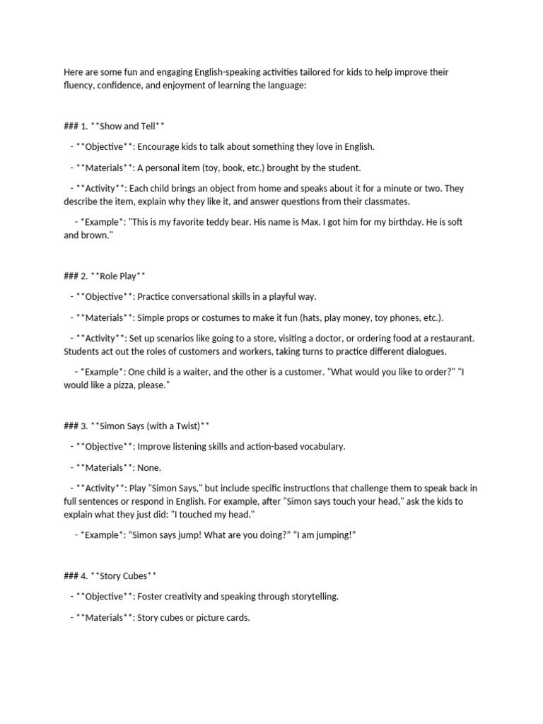 English Speaking Activities | PDF