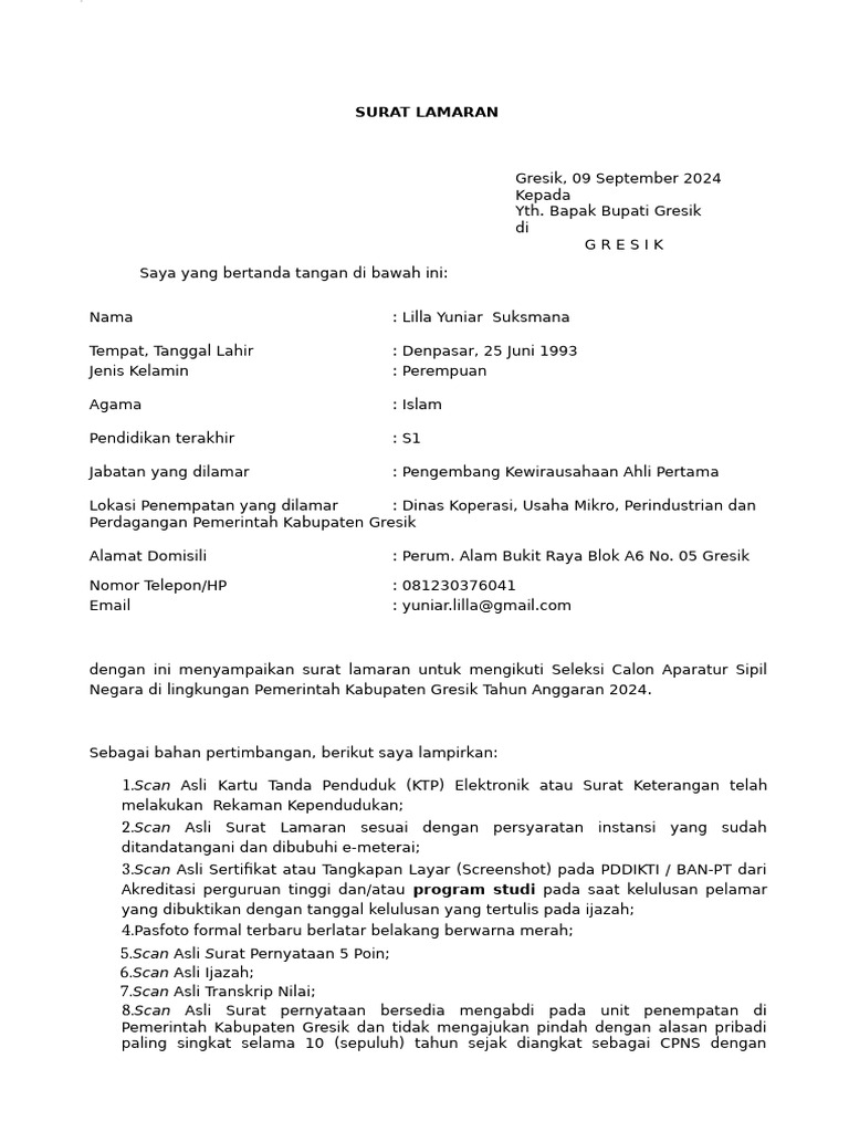 Contoh Format Surat Lamaran | PDF