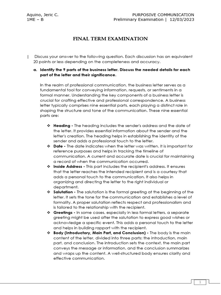 Purposive Communications Exam Sample | PDF