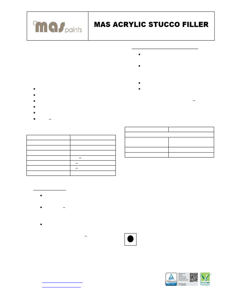 Mas Acrylic Stucco Filler Datasheet | PDF