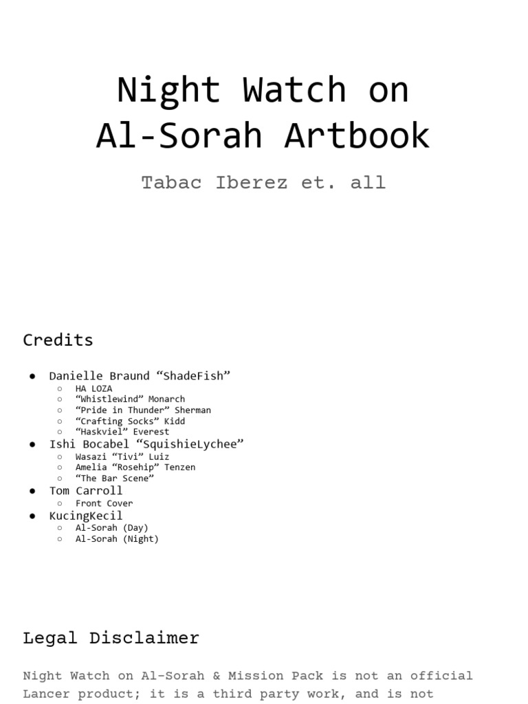 Night Watch On Al-Sorah Artbook | PDF