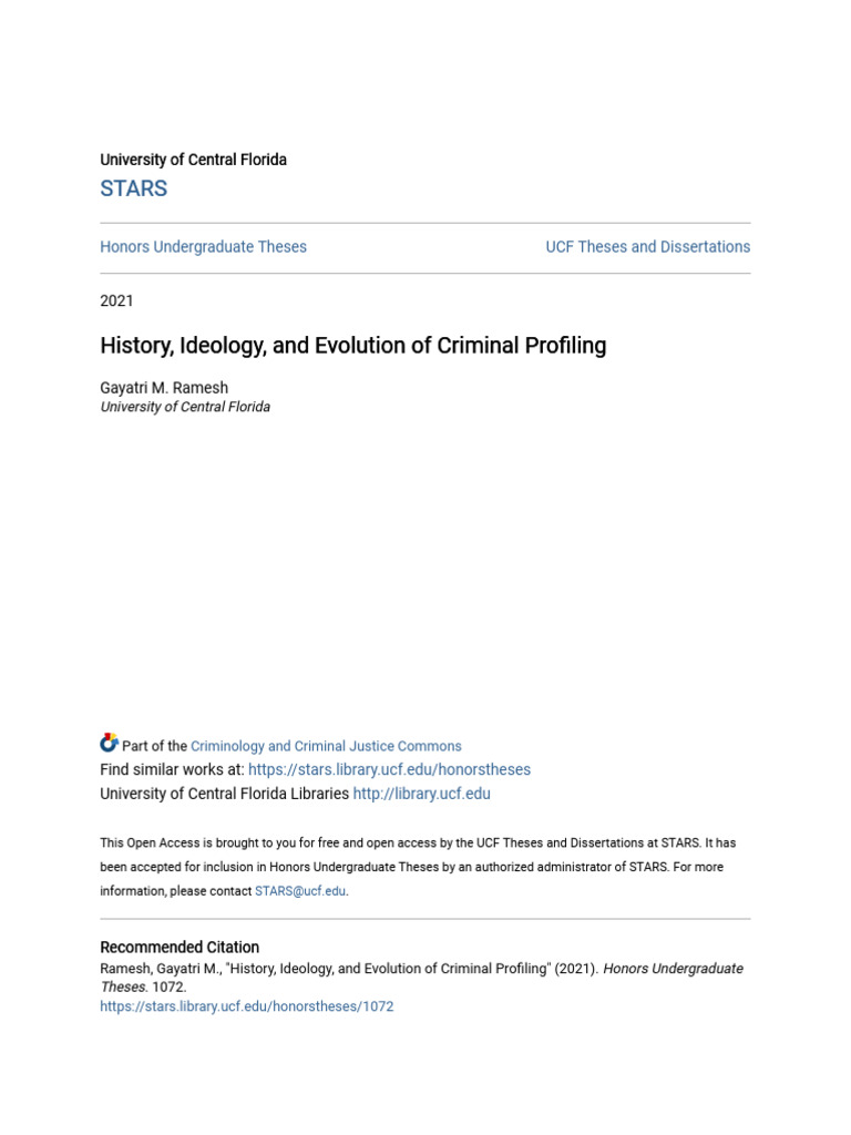 History Ideology and Evolution of Criminal Profiling | PDF
