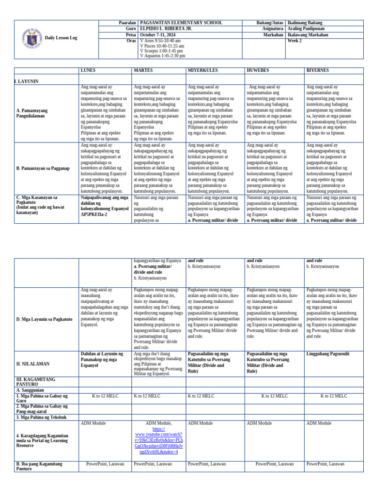 DLL Week 2 A.P. | PDF | Philippines | Foreign Language Studies