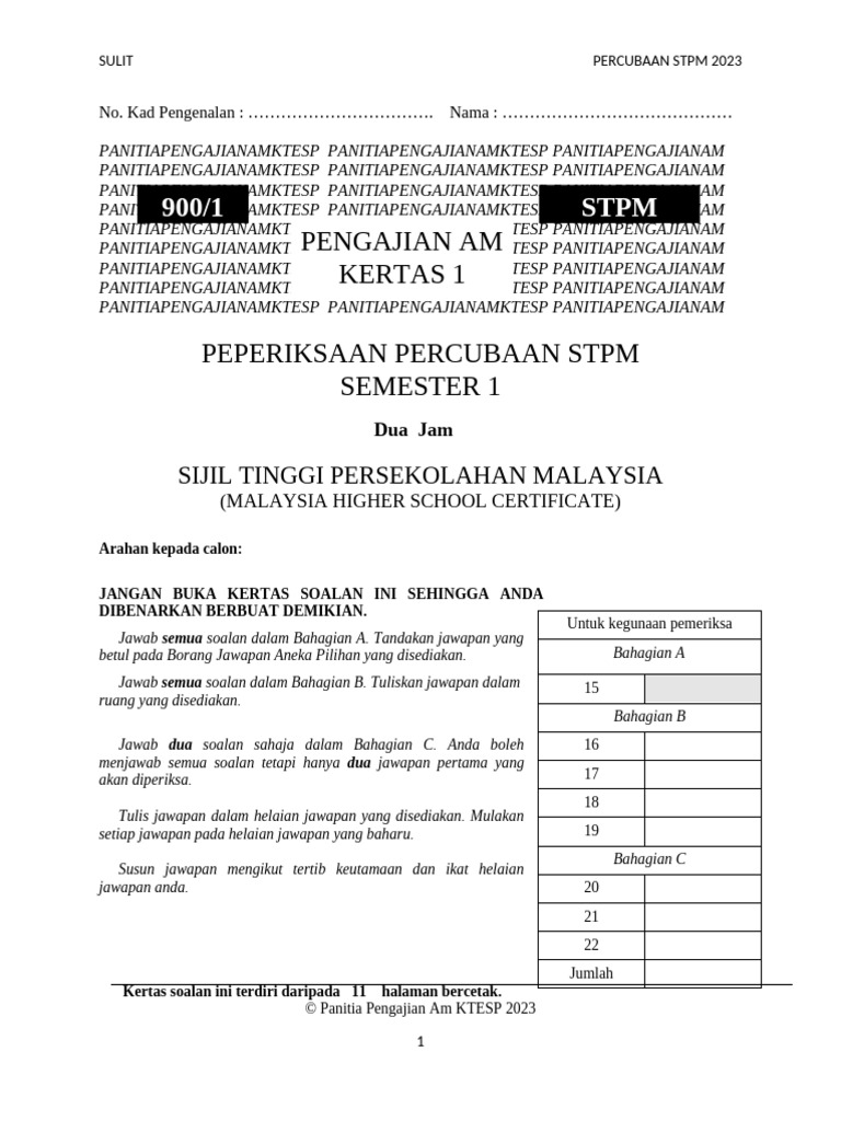 Soalan Percubaan STPM 2023 | PDF
