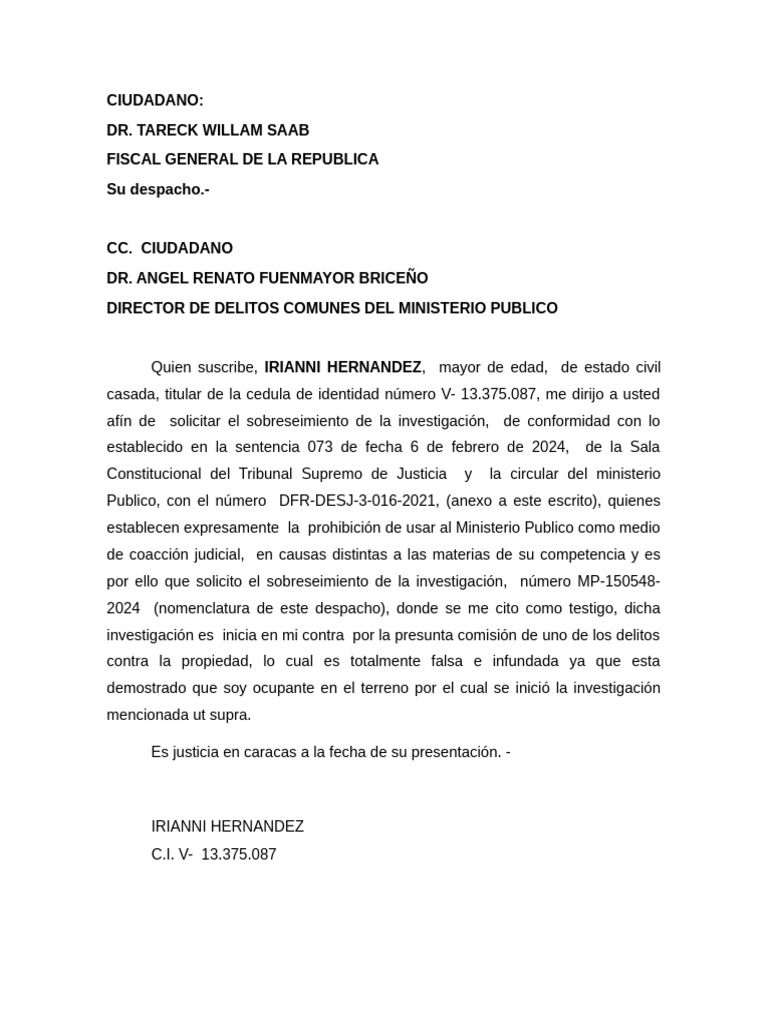 Carta de Solicitud A La Fiscalia | PDF