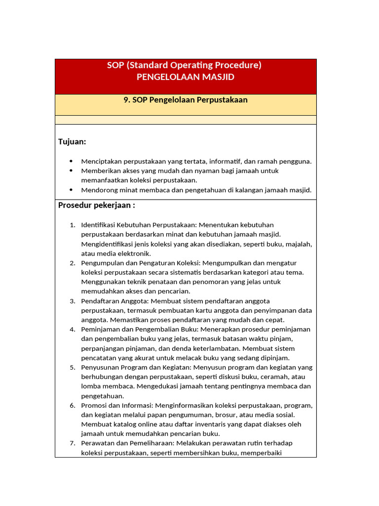 SOP Pengelolaan Perpustakaan | PDF
