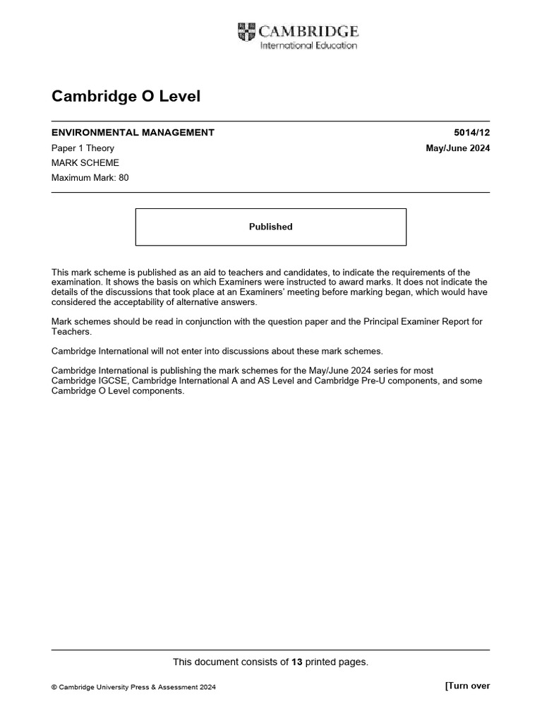 Cambridge O Level: Environmental Management 5014/12 | PDF