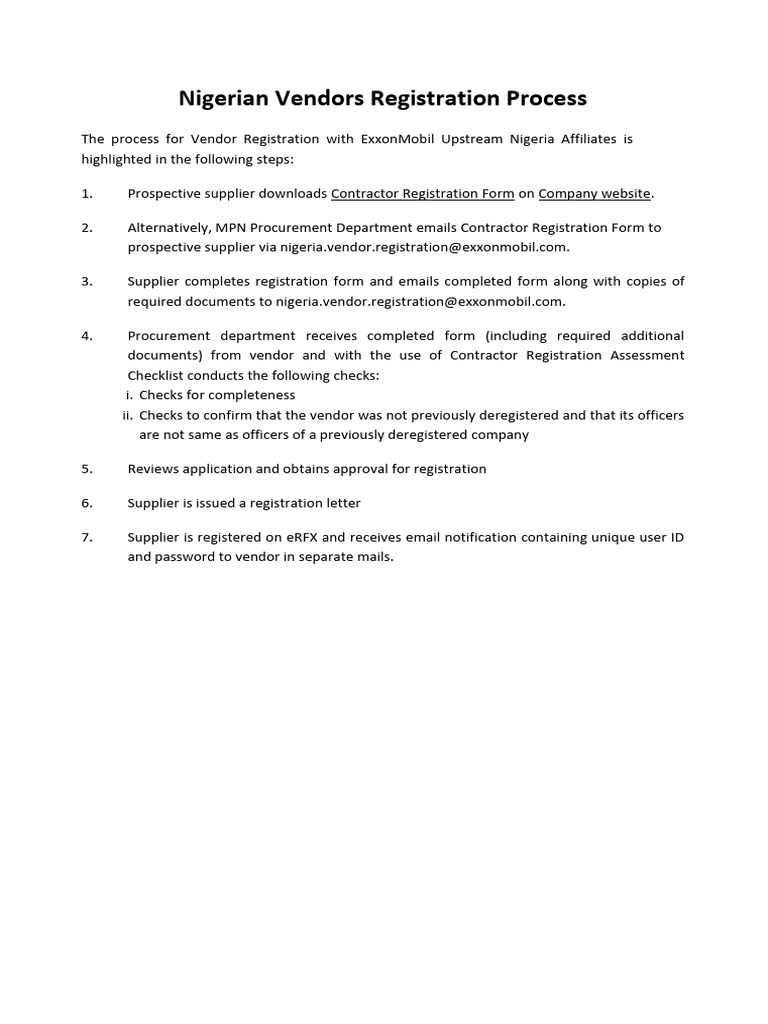 Em Nigeria Vendor Registration Process v2 | PDF