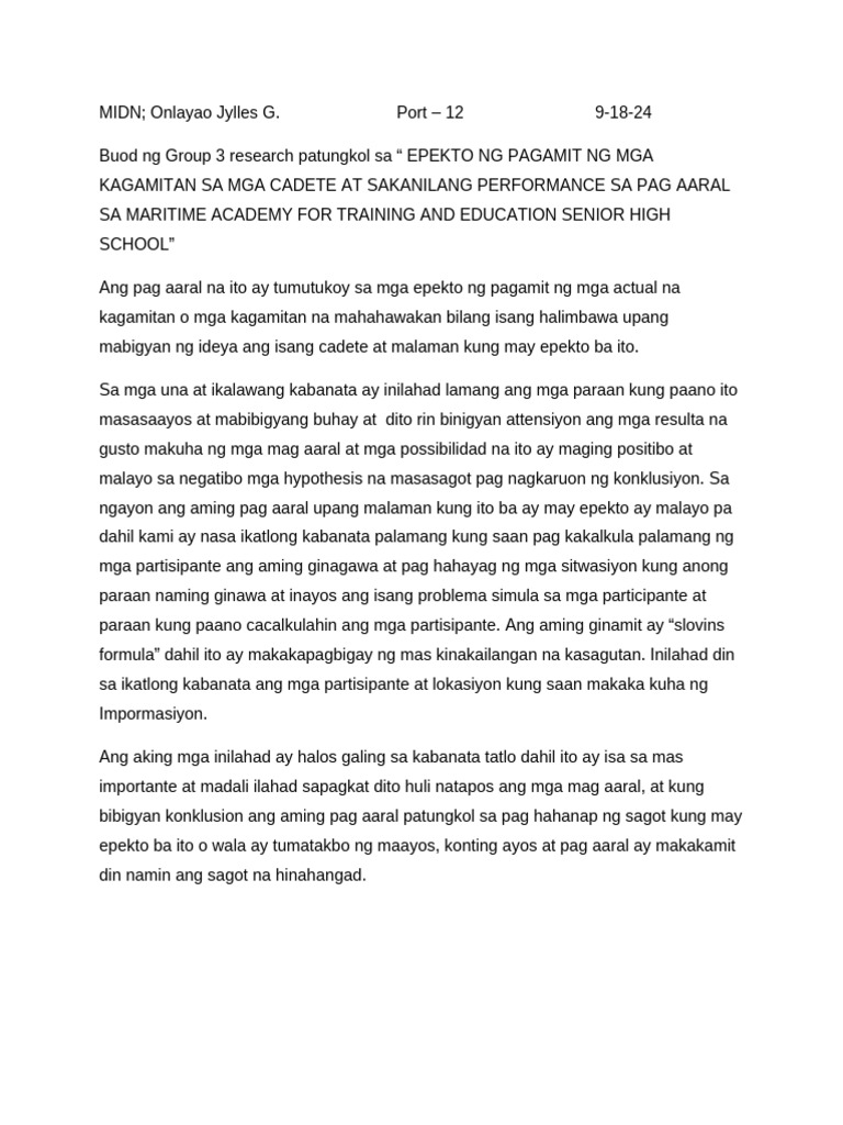 Onlayao Port 12 Research Buod Group4 | PDF