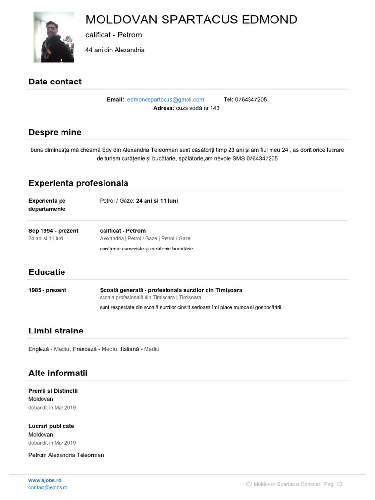 CV Moldovan Spartacus Edmond | PDF