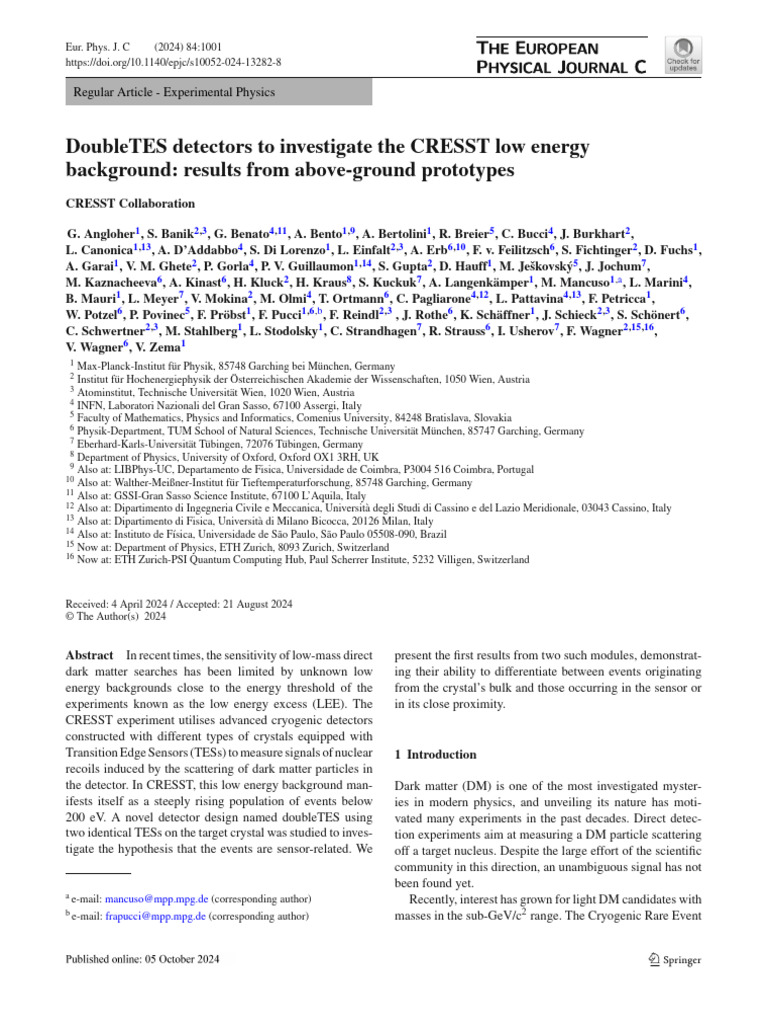 Doubletes Detectors To Investigate The Cresst Low Energy Background ...