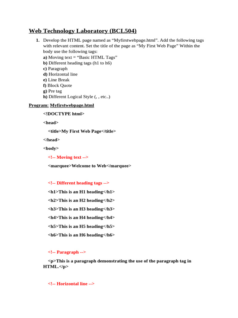 Web Technology Laboratory Manual | PDF | Html | Computers