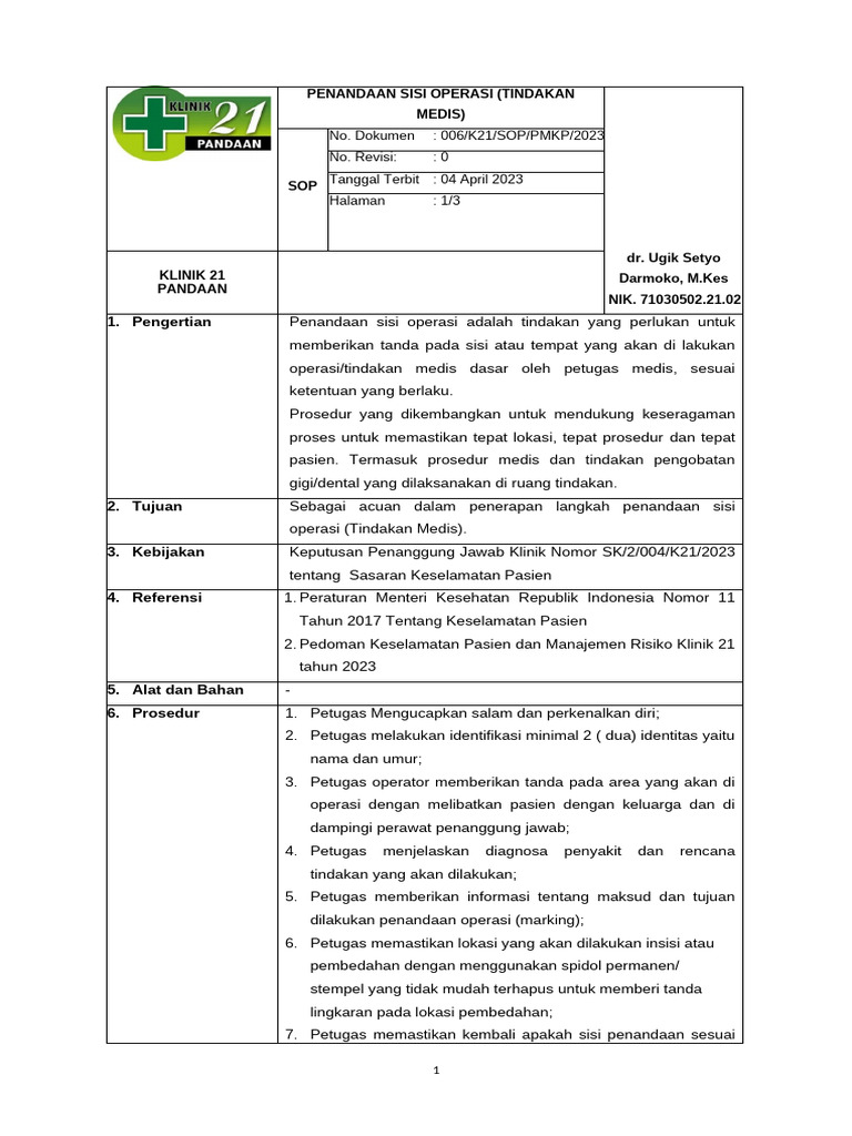 Pmkp. 2. 4 Sop Penandaan Sisi Operasi | PDF