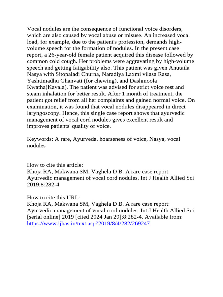 Vocal Nodules Are The Consequence of Functional Voice Disorders | PDF