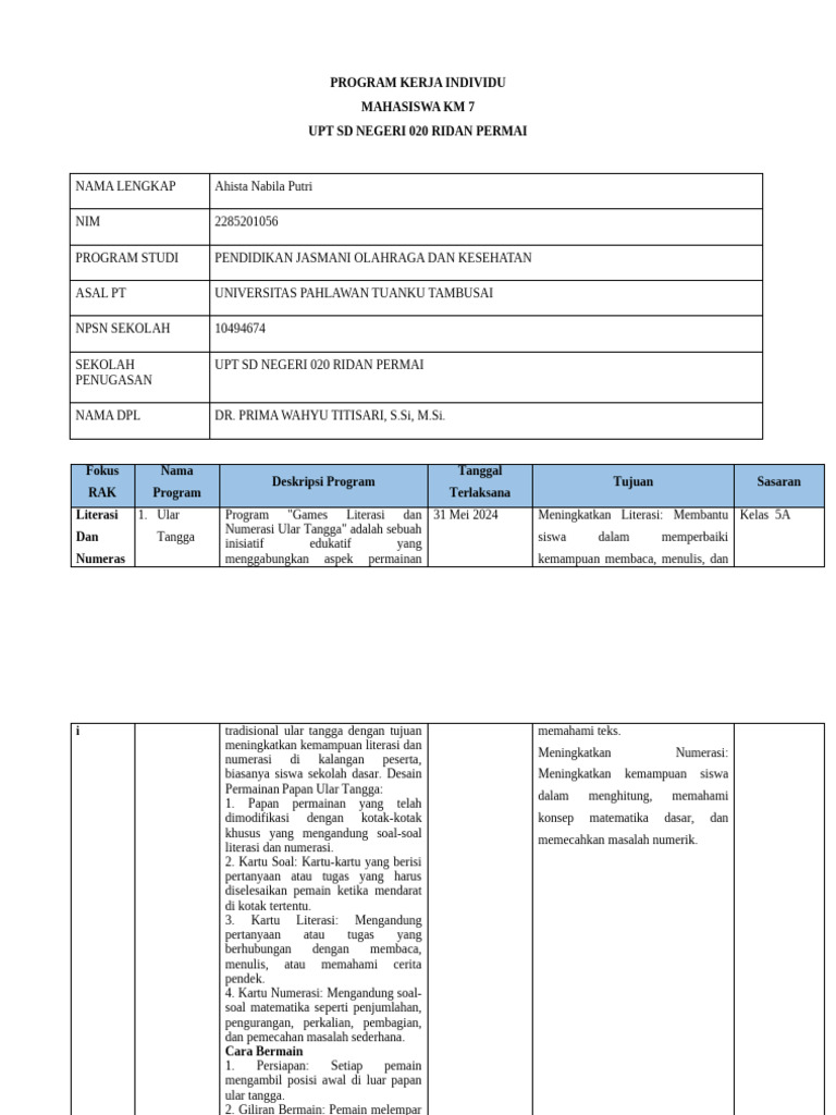 Program Kerja Individu Ai | PDF