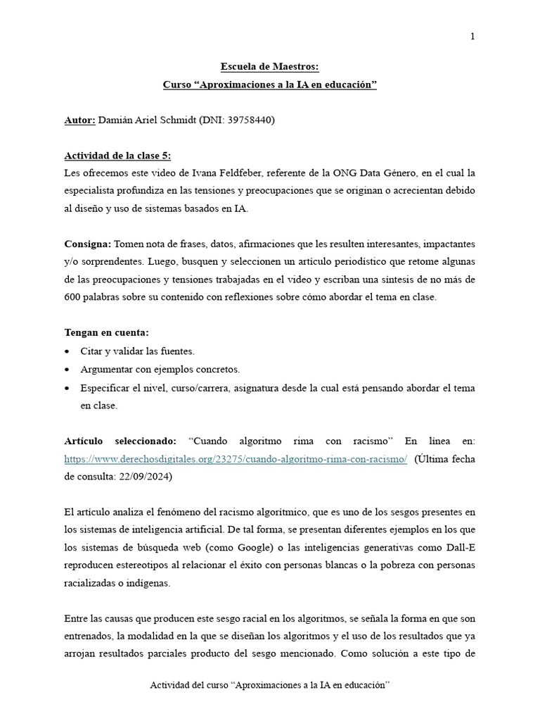 Schmidt, Damián. Actividad 5 Aproximaciones A La IA | PDF
