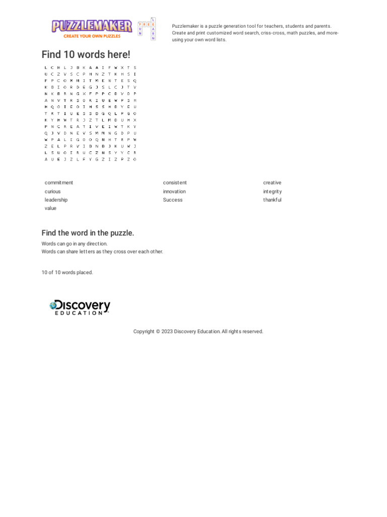 Word Search Puzzle - Discovery Education Puzzlemaker | PDF | Language ...