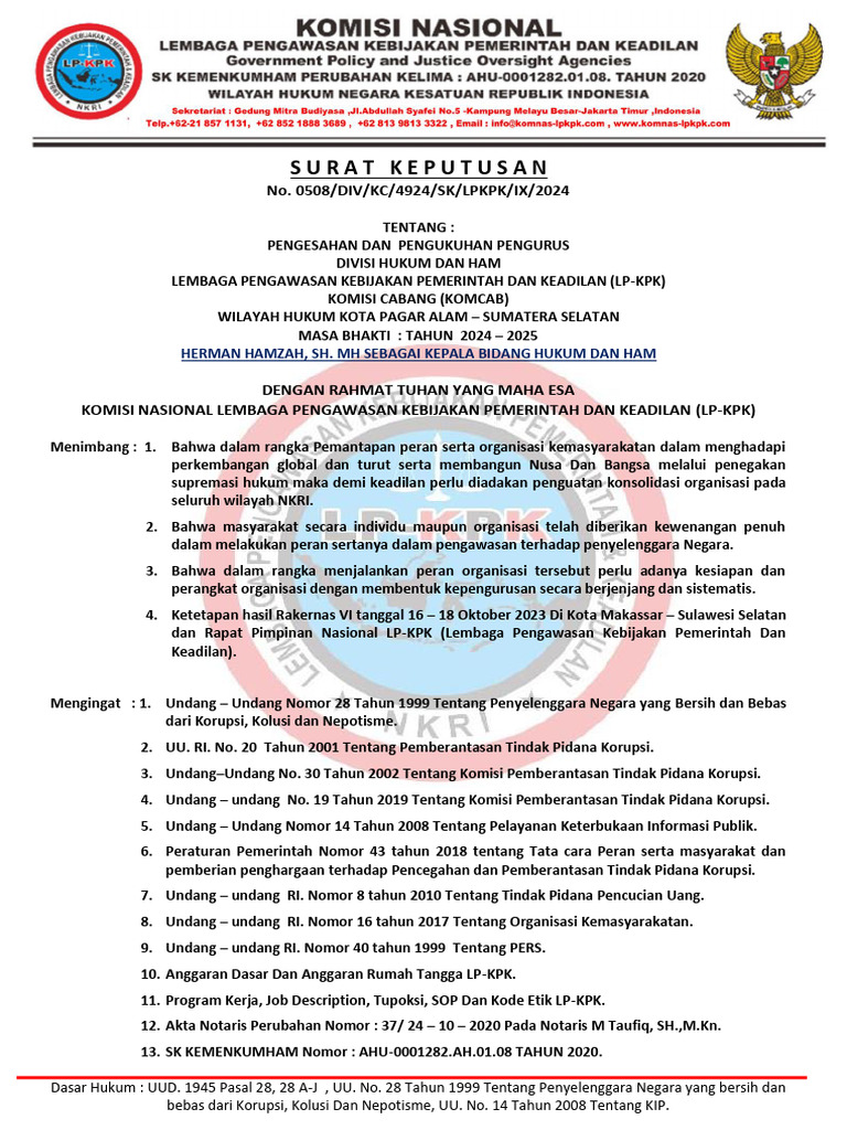 Sk. Herman H, Sh. MH Kabid Hukum & Ham | PDF