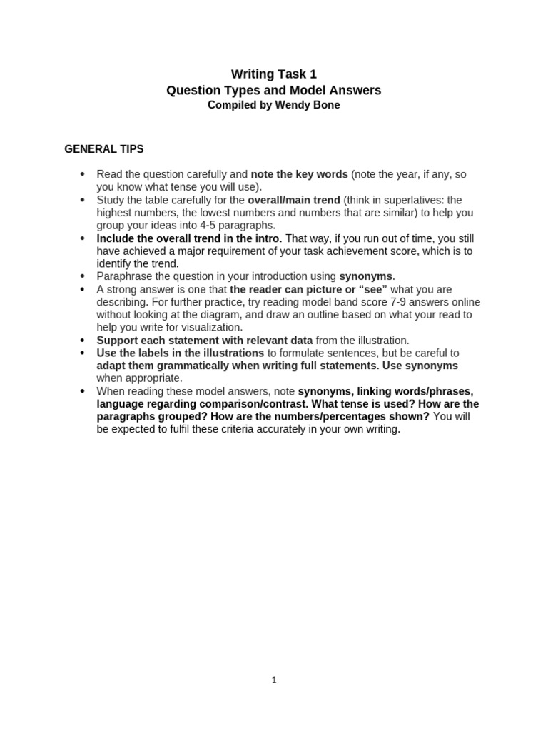 Writing Task 1-Complete Question Types and Model Answers | PDF
