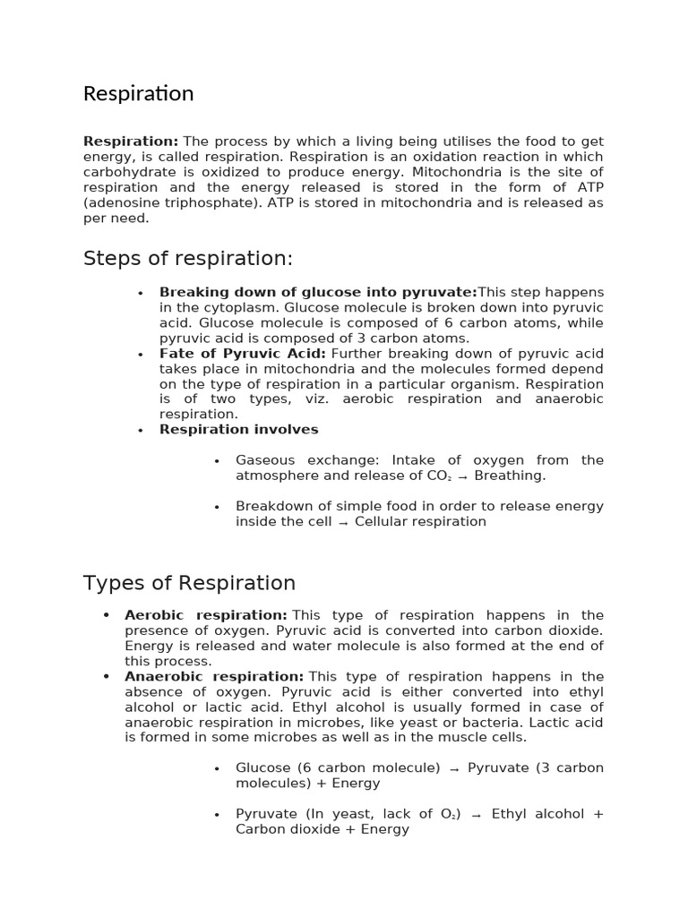 Class X - Life Process - Respiration | PDF