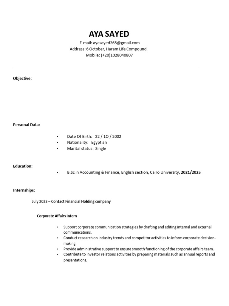 Aya Sayed CV | PDF
