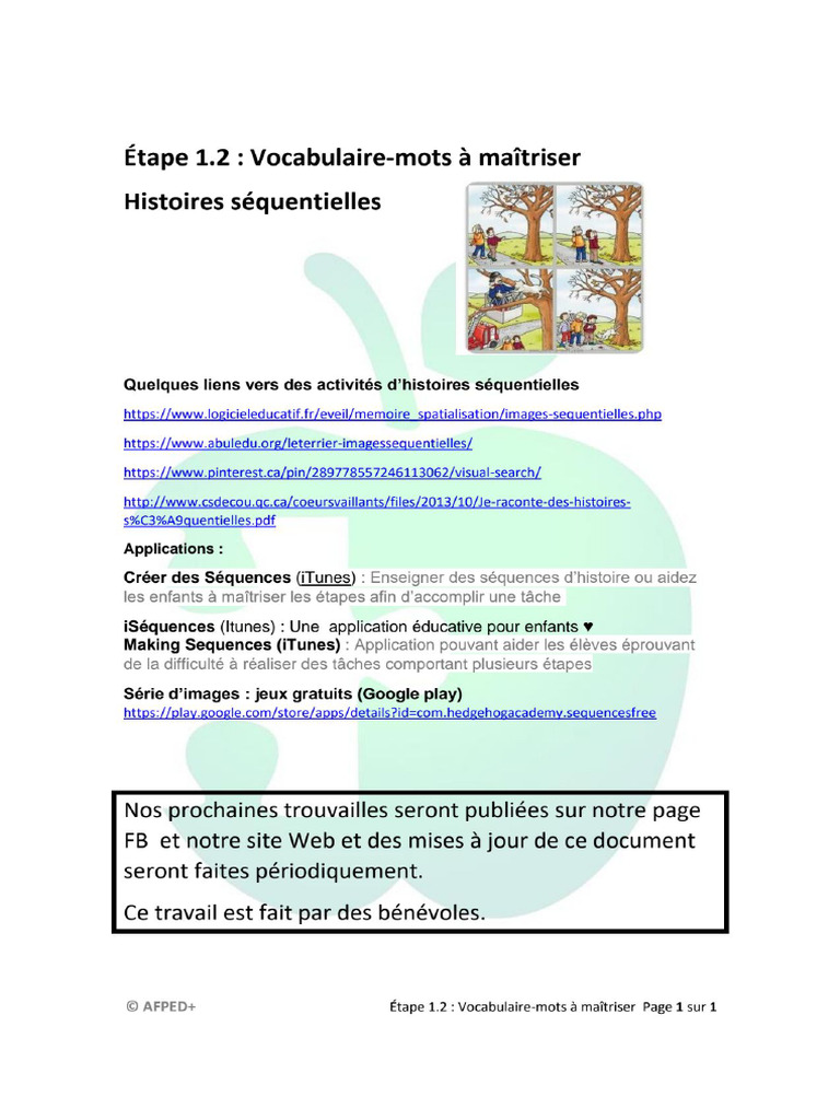 Etape 1 2c Voc Ndash Mots A Maitriser Histoires Sequentielles | PDF