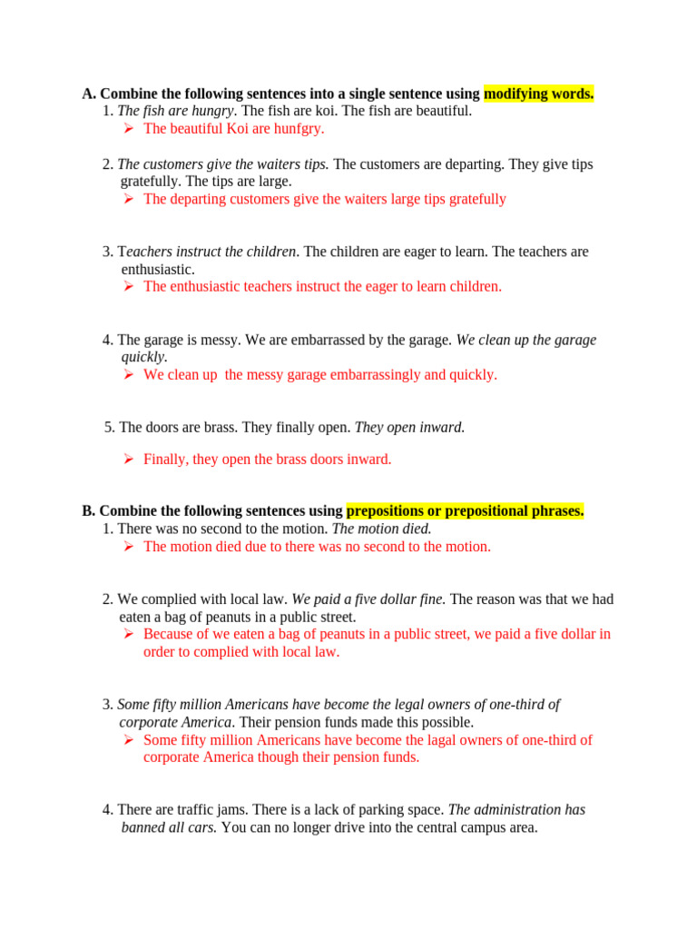 BÀI TẬP MODIFYING SENTENCES 1 | PDF | Wellness