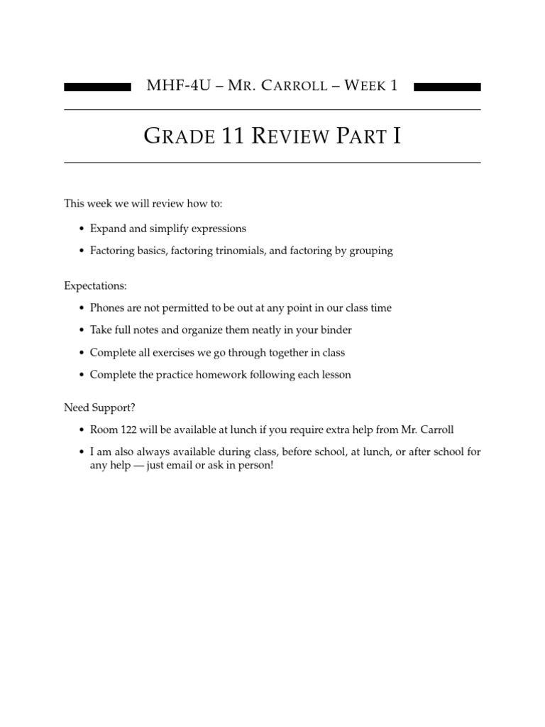 Grade 11 Review Part I | PDF