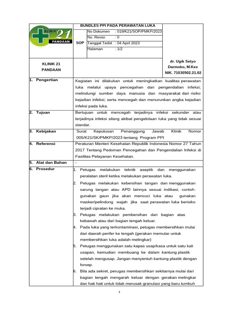 PMKP. 3. 1 SOP Bundles PPI Pada Perawatan Luka | PDF