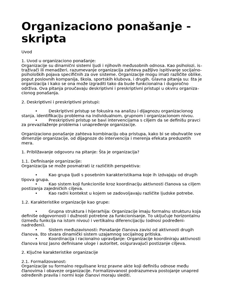 Organizaciono Ponašanje - Skripta | PDF