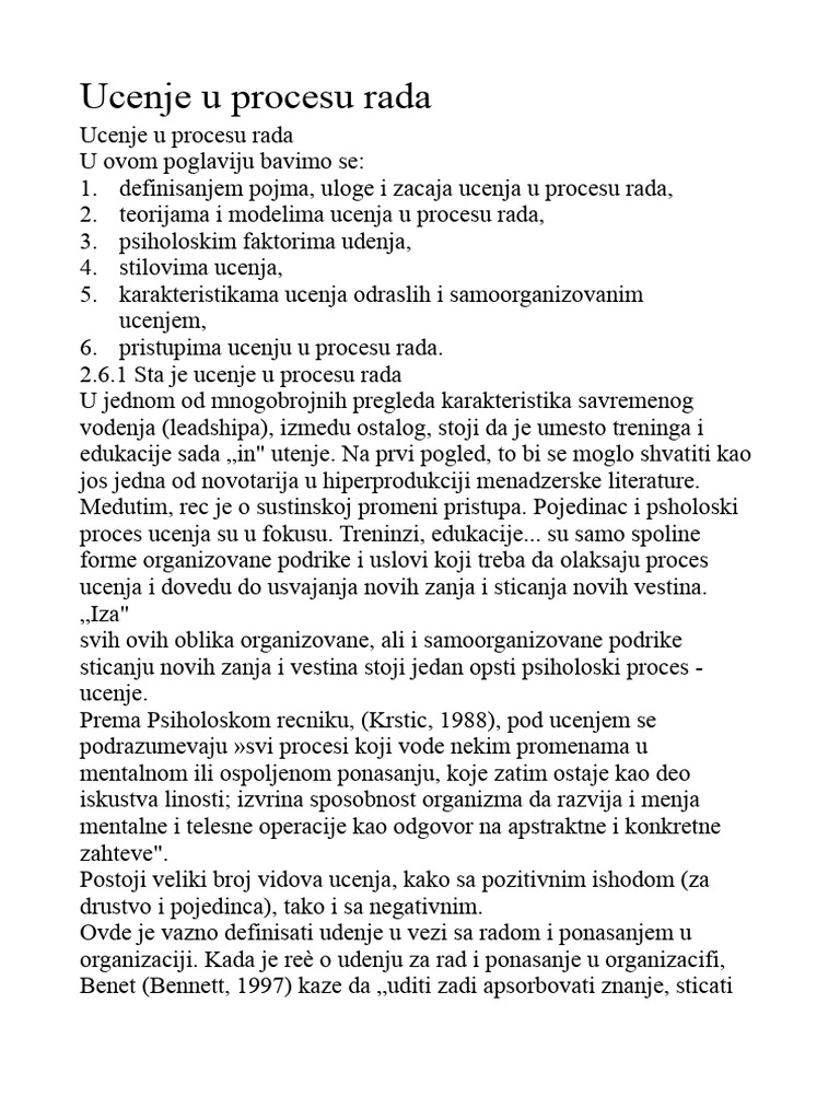 Ucenje I Radna Adaptacija | PDF