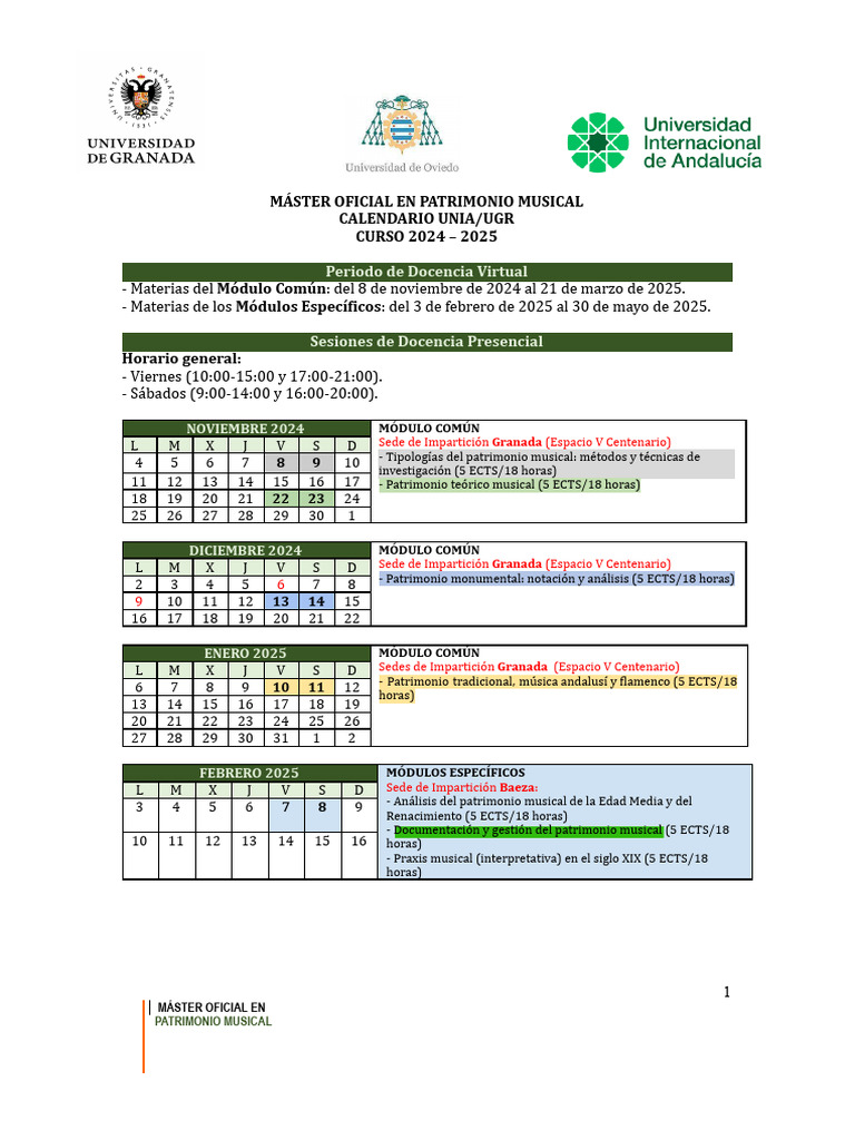 Calendario Master 2024 25 | PDF