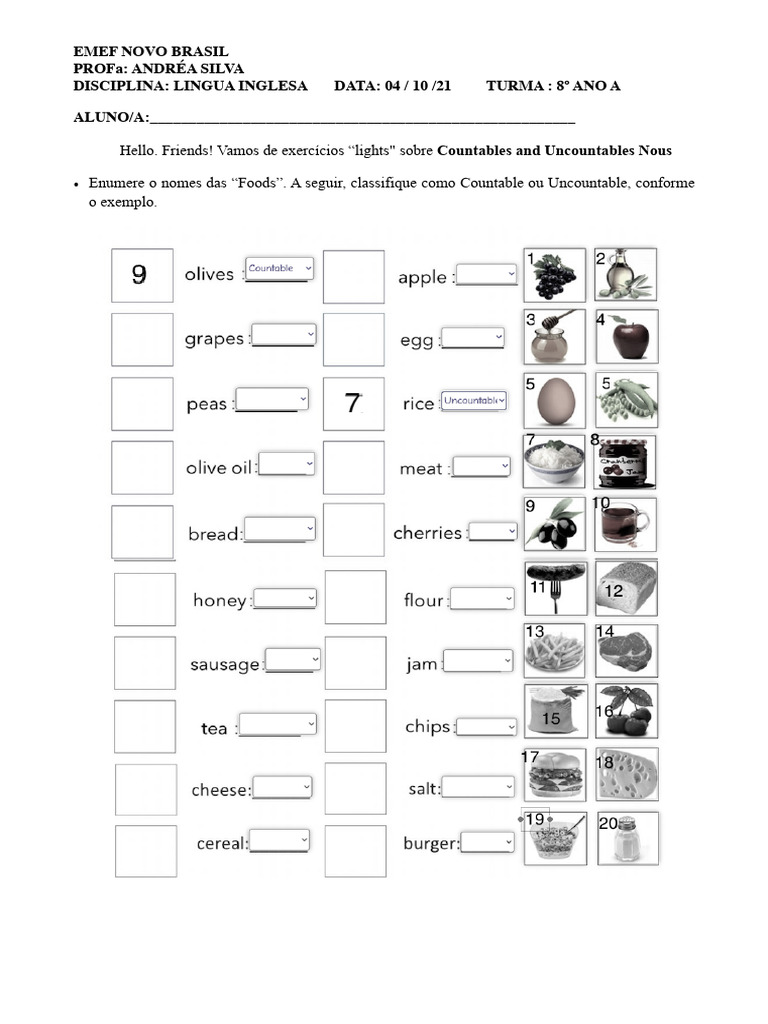 8 ANO Countables Exercises | PDF