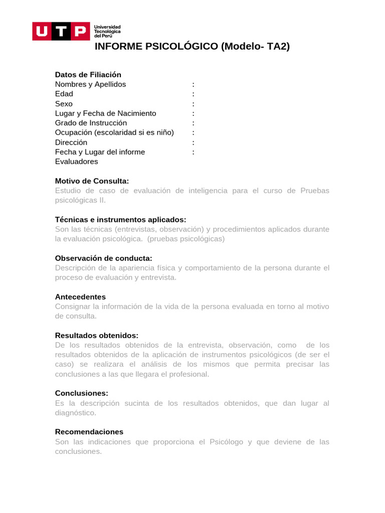 Modelo de Informe - Ta2 | PDF
