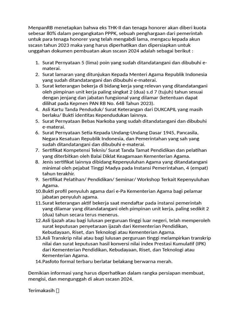 MenpanRB Menetapkan Bahwa Eks THK | PDF