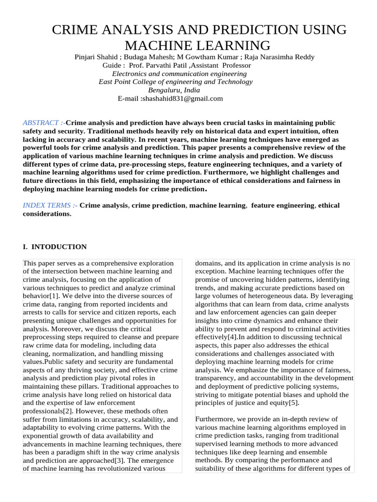 Crime Analysis and Prediction Using Machine Learni | PDF