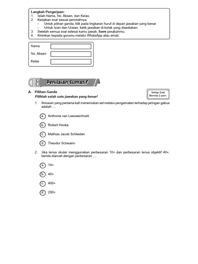 SMP IPA 8 Penilaian Sumatif 1 | PDF