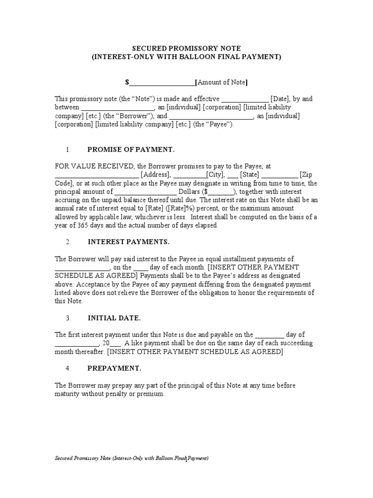 Secured Promissory Note Interest Only | PDF | Promissory Note | Payments
