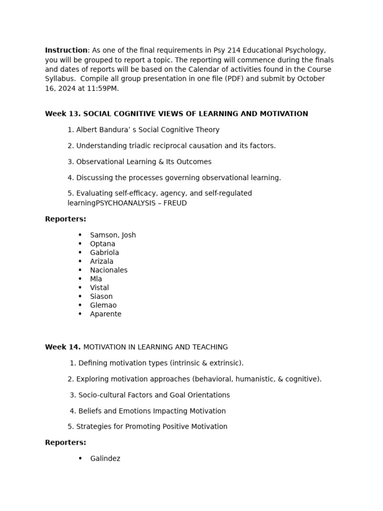 Educ Psych Group Reporting | PDF