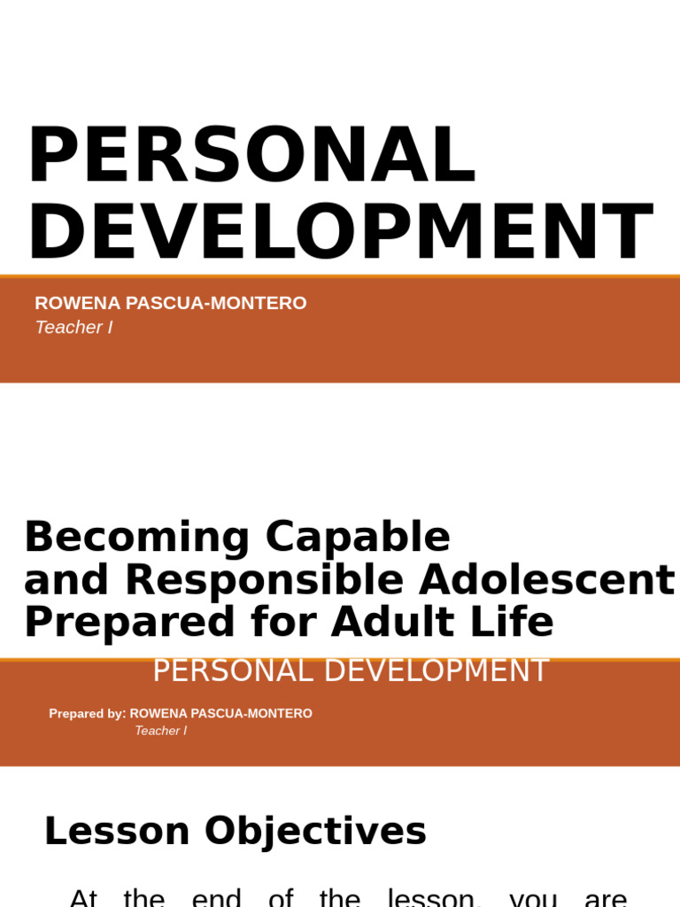 PERSONAL DEVELOPMENT Q1 W78 Becoming Capable and Responsible Adolescent Prepared for Adult Life ...