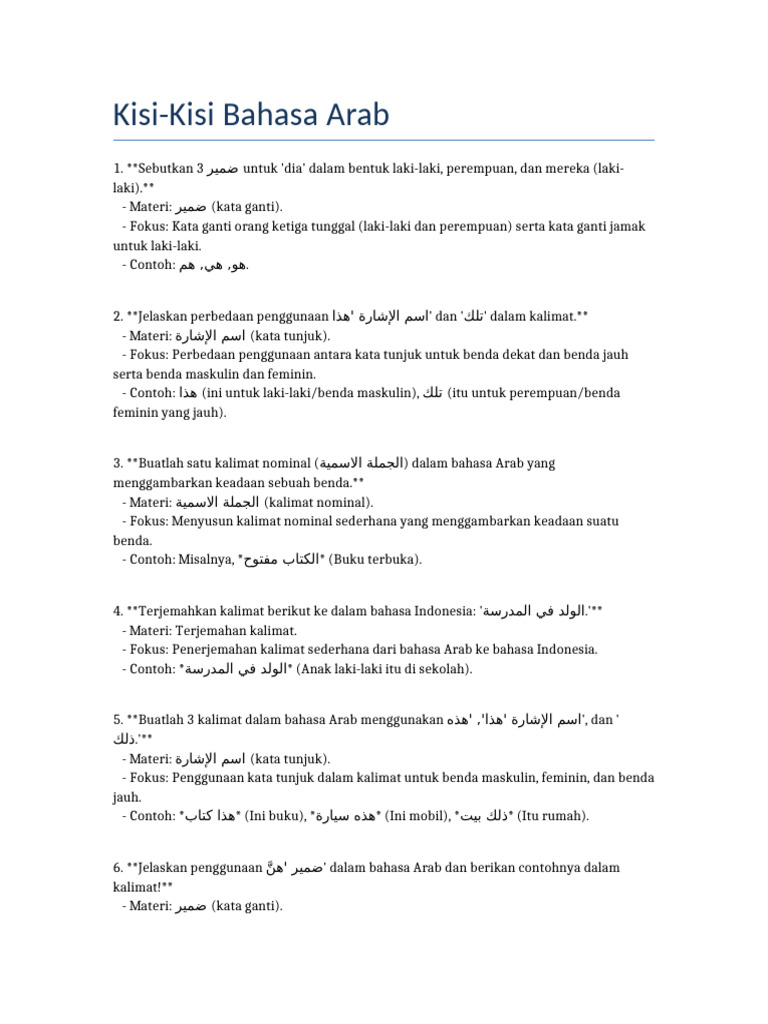 Kisi_Kisi_Bahasa_Arab | PDF