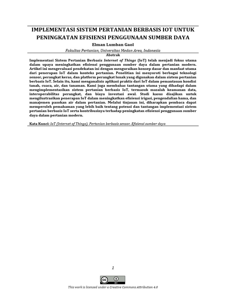 Implementasi Sistem Pertanian Berbasis IoT Untuk Peningkatan Efisiensi Penggunaan Sumber Daya | PDF