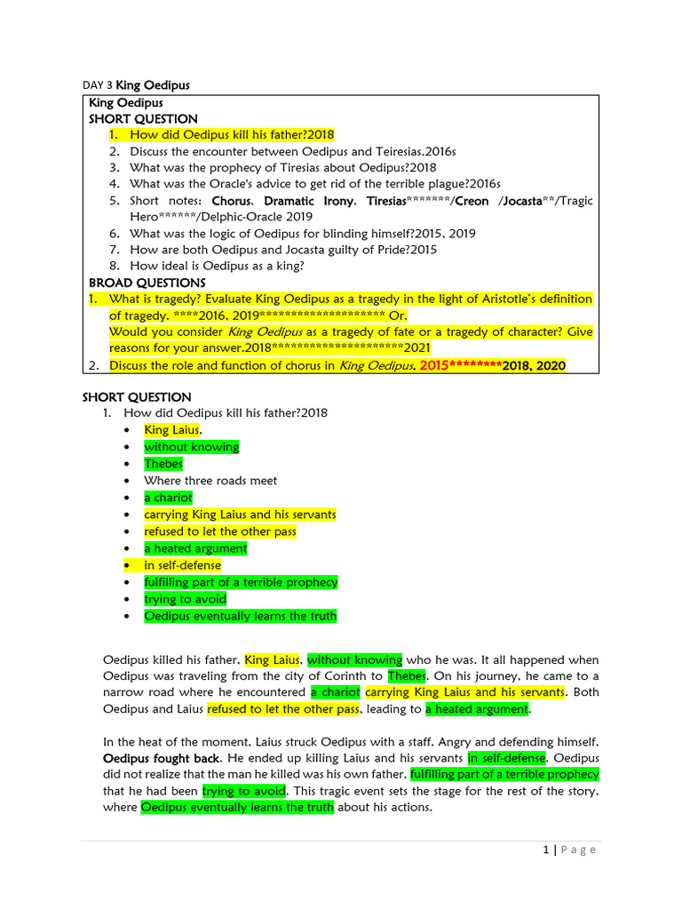 DAY 2 King Oedipus | PDF
