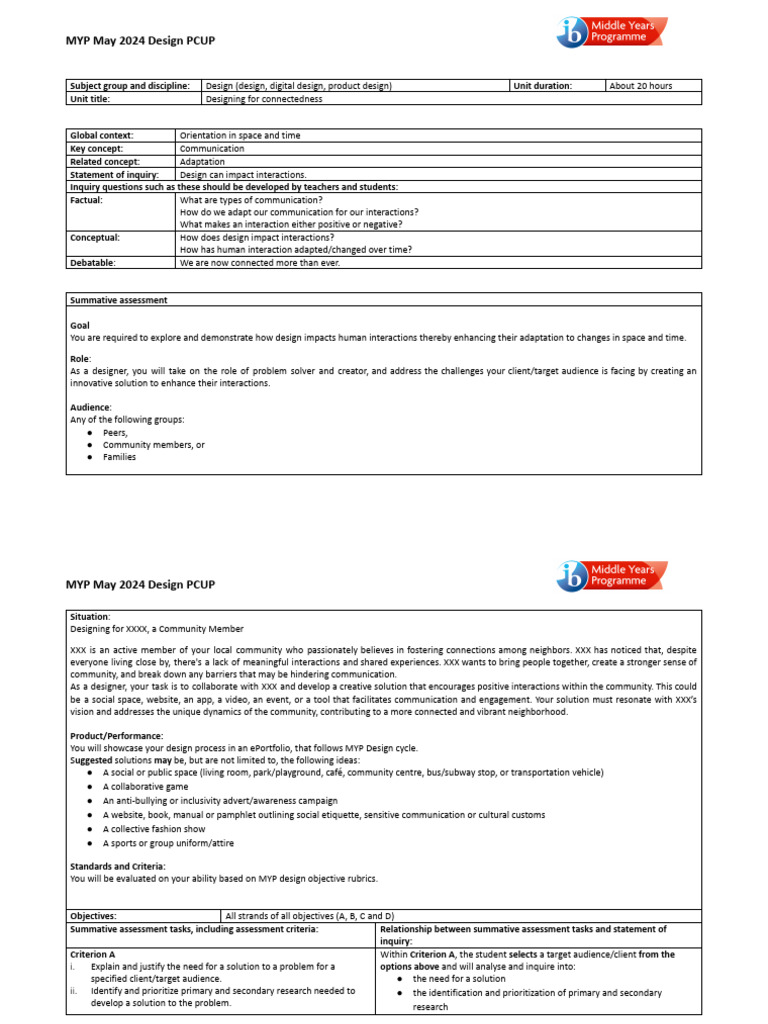 MYP G10 Digital Design Eportfolio For May 2024 Exams | PDF